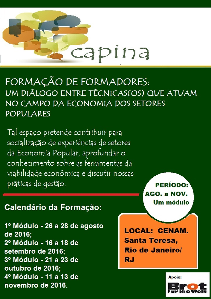 CAPINA realiza um novo curso! "Formação de Formadores: um diálogo entre ...